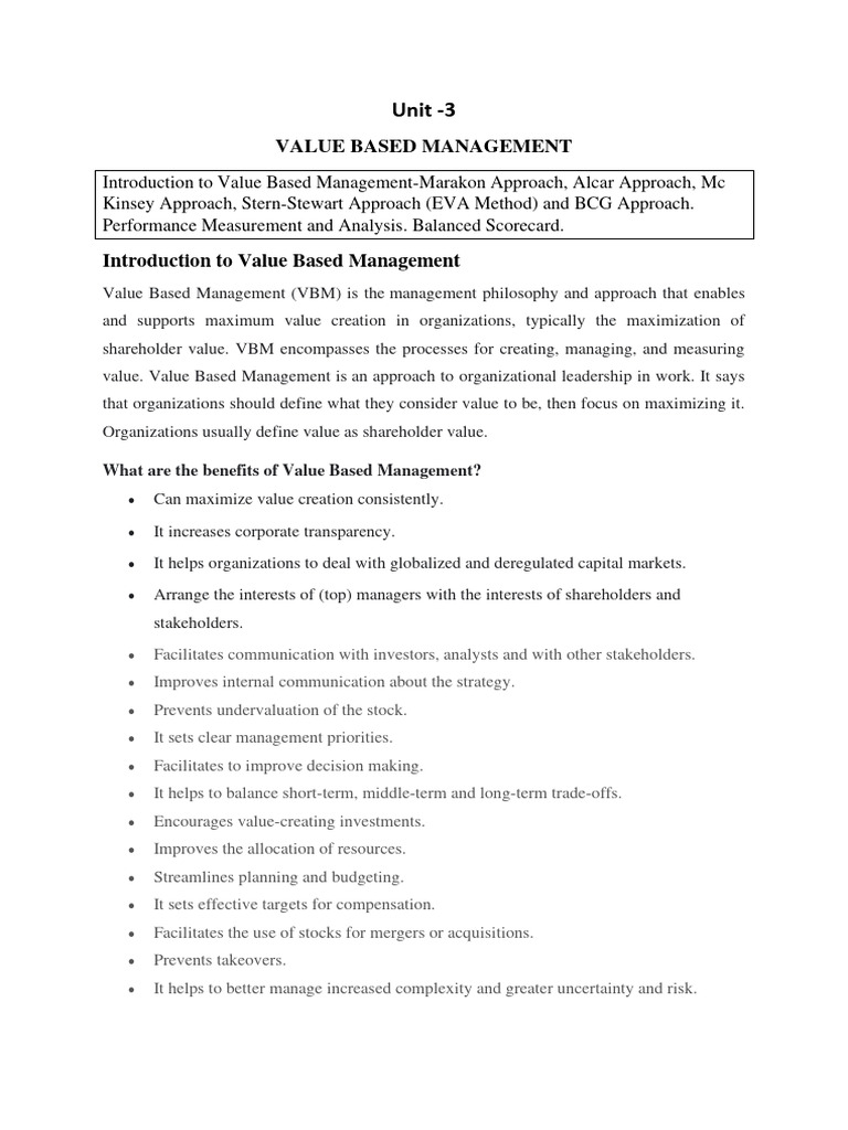 Module 4 Value Based Management and Corporate Restructuring | PDF ...