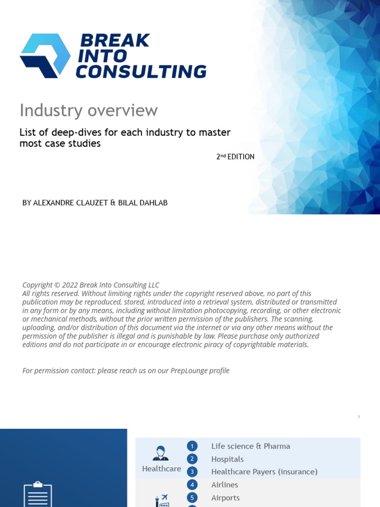 Break Into Consulting - Industry Overviews - 2nd Edition | PDF | Insurance | Patient