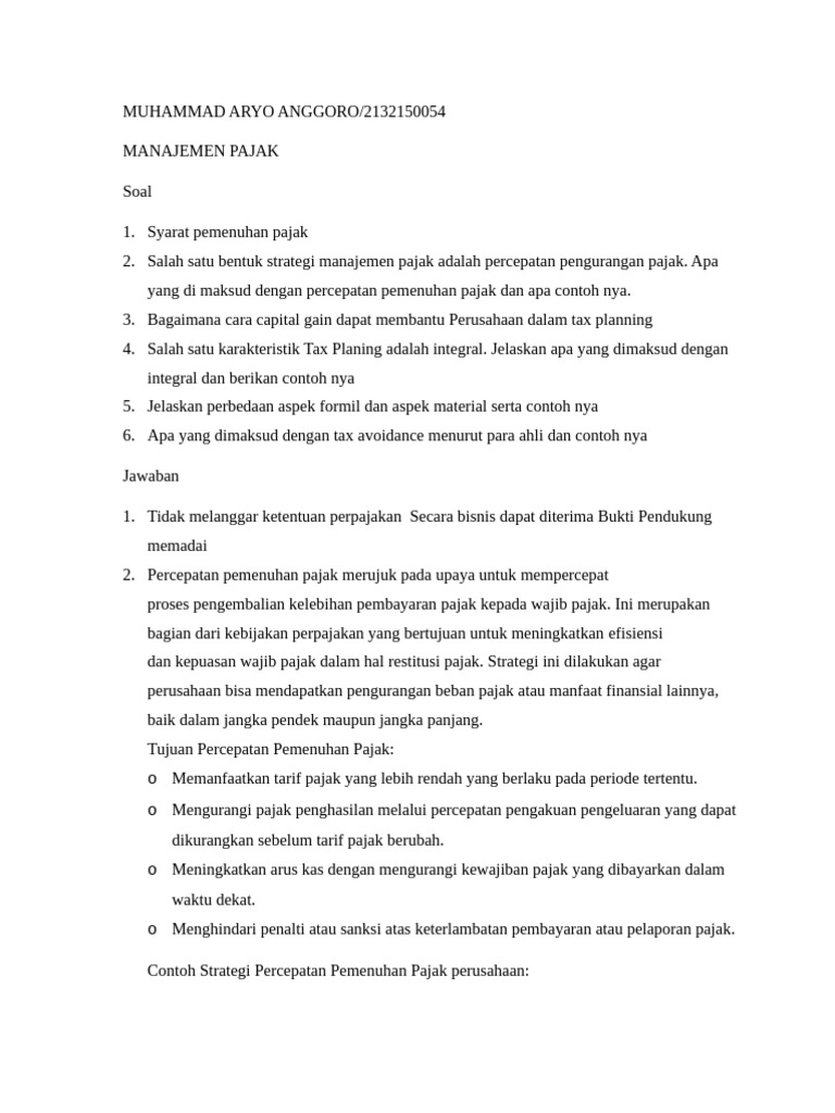 Manajemen Pajak 4 - Muhammad Aryo A | PDF | Bisnis | Pengelolaan ...