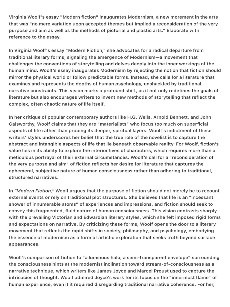 Virginia Woolf's Essay "Modern Fiction" Inaugurates Modernism, A New ...