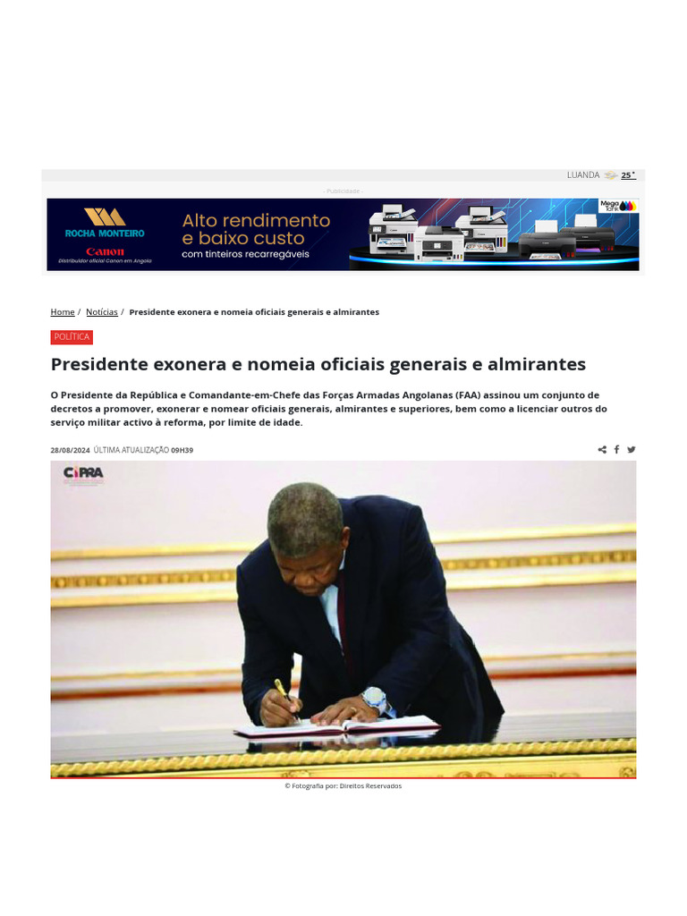 Jornal de Angola - Notícias - Presidente Exonera e Nomeia Oficiais ...
