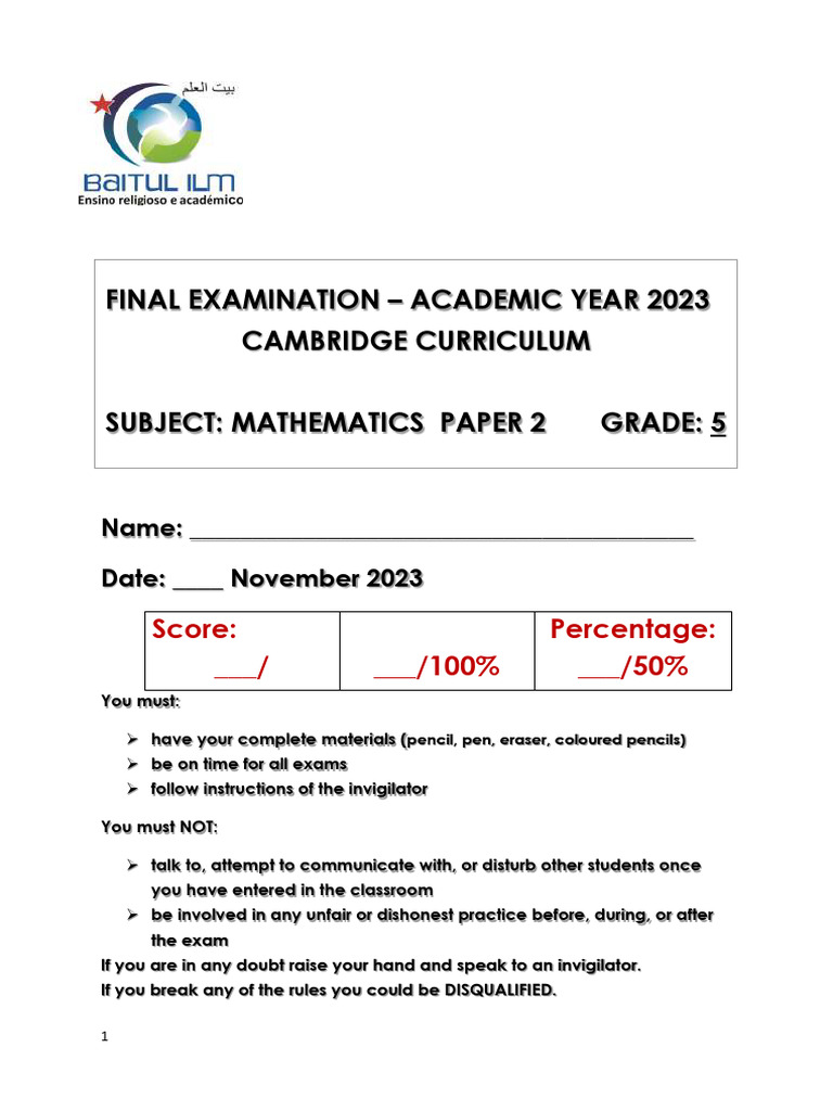 gr5 Math p2 End of Yaer2023 | PDF