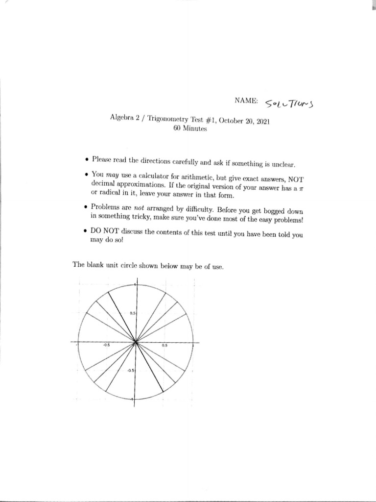 Alg 2 Test 1 Sol | PDF