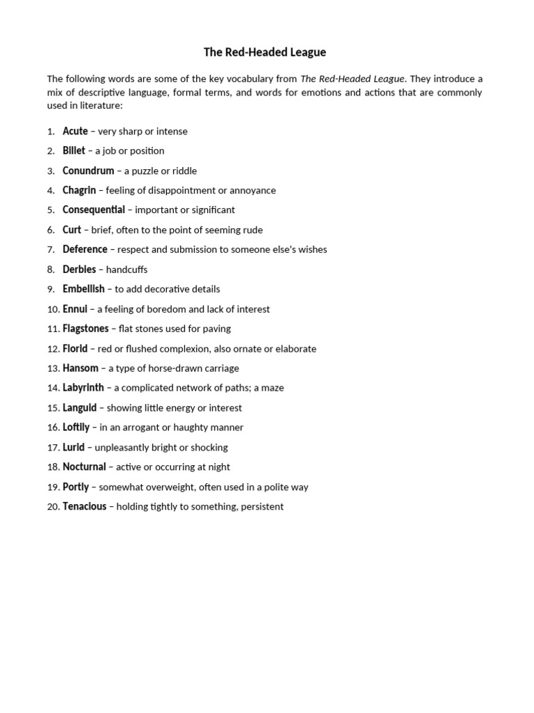 The Redheaded League Questions | PDF | The Red Headed League | Sherlock ...