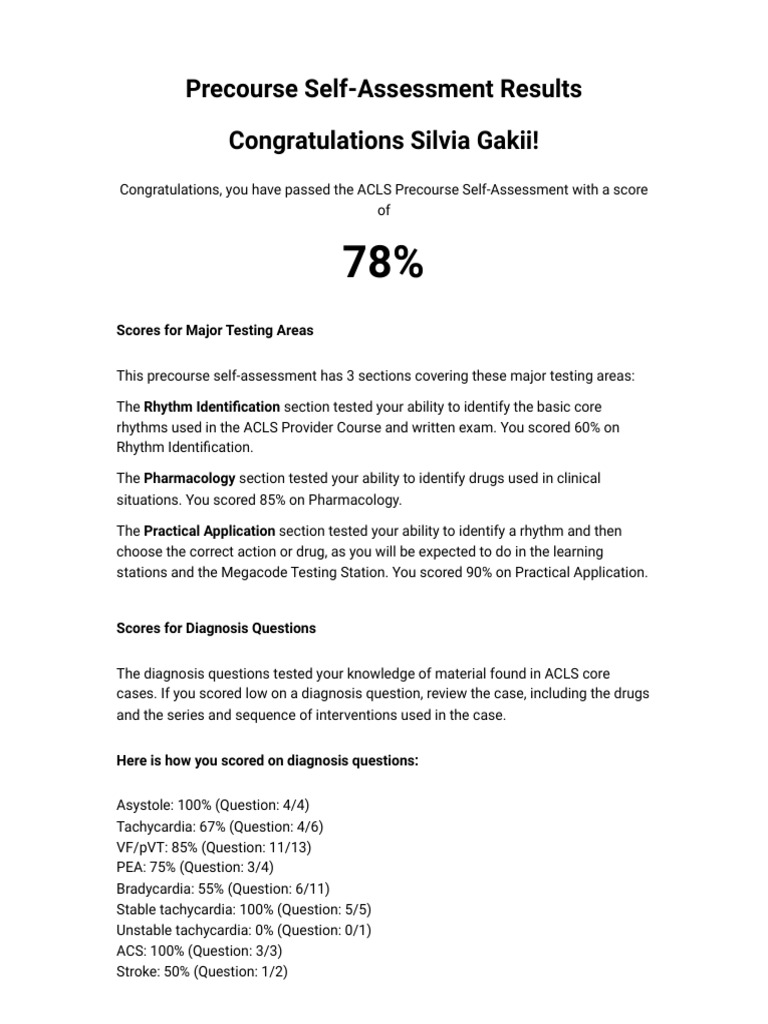AHA ELearning - ACLS Precourse Self-Assessment | PDF | Clinical ...
