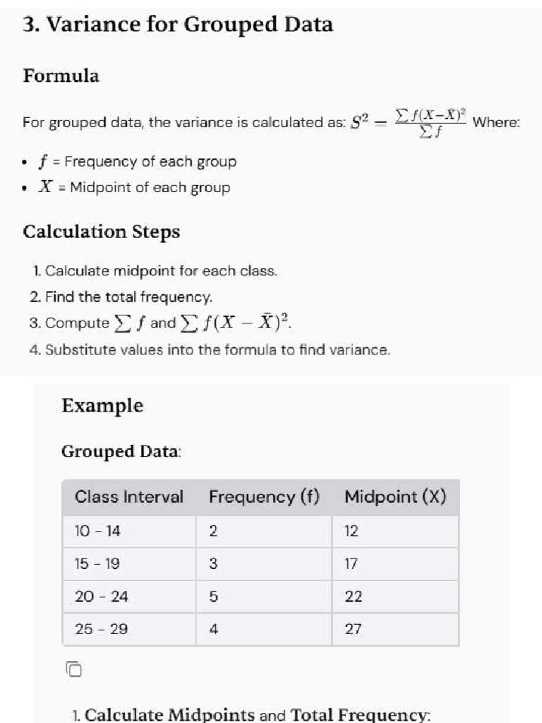 Example Of Stats Variance And Standard Deviation For Grouped Data Pdf