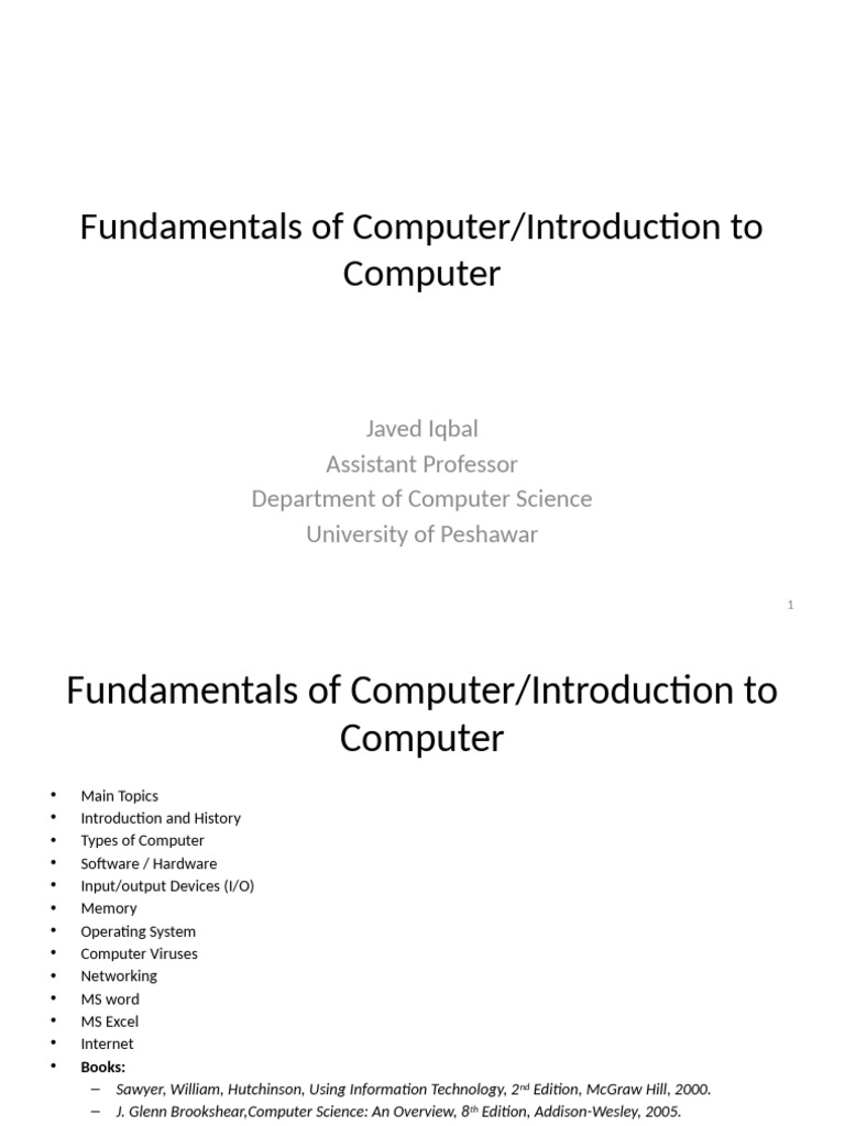 Lec#1 Introduction To Computers | PDF | Input/Output | Computer Hardware