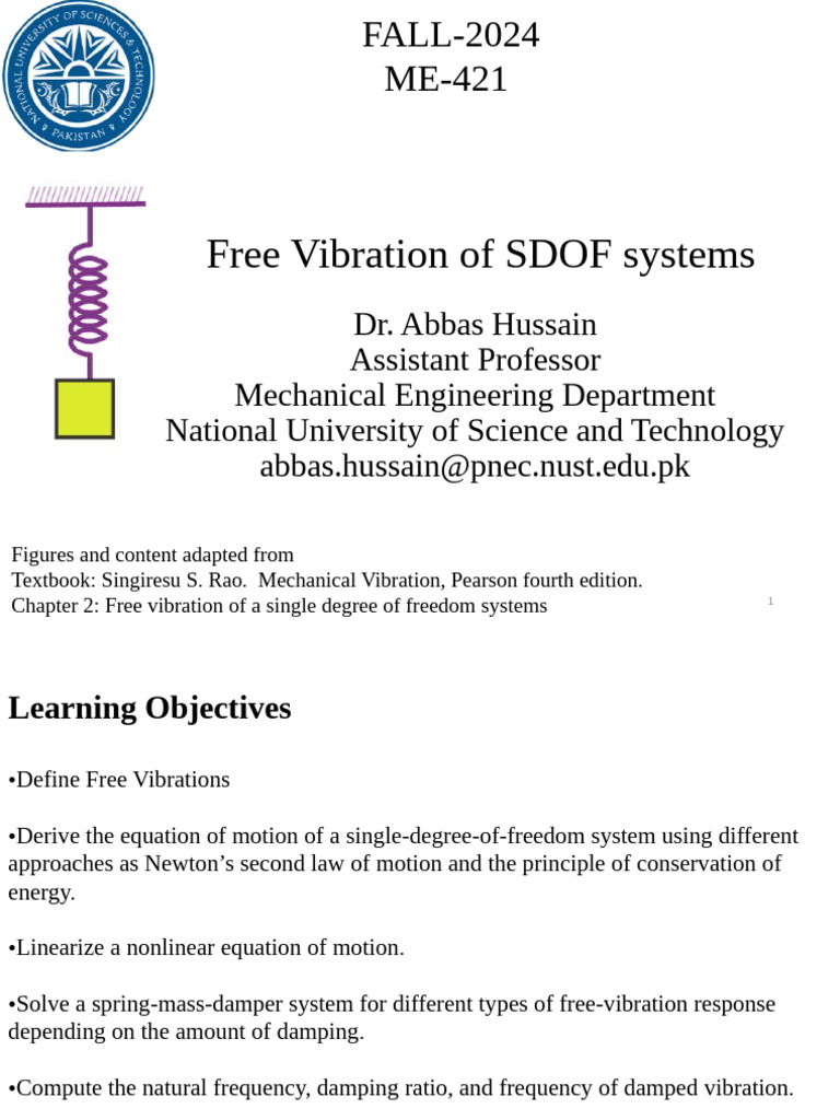 Chapter2 Free Vibration SDOF Undamped System | PDF