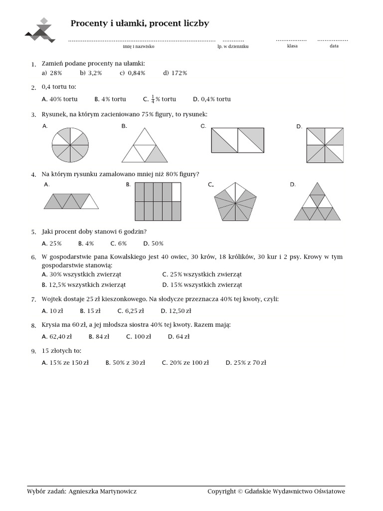 6048122kartkówka Procenty I Ułamki, Procent Liczby GWO | PDF