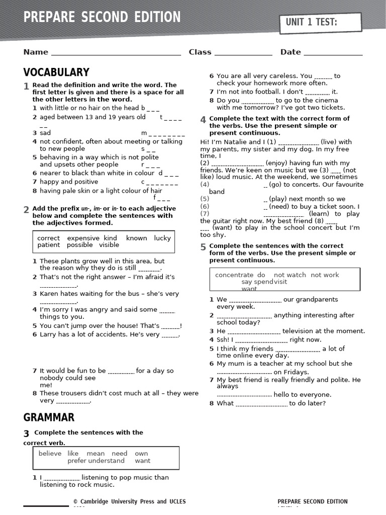 Prepare-4-Units-1-4-Test | PDF | Linguistics | Grammar