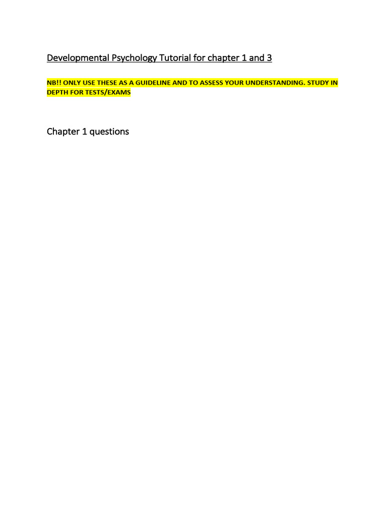 Psychology Study Guide: Chapters 1 & 3 | PDF | Id | Developmental ...