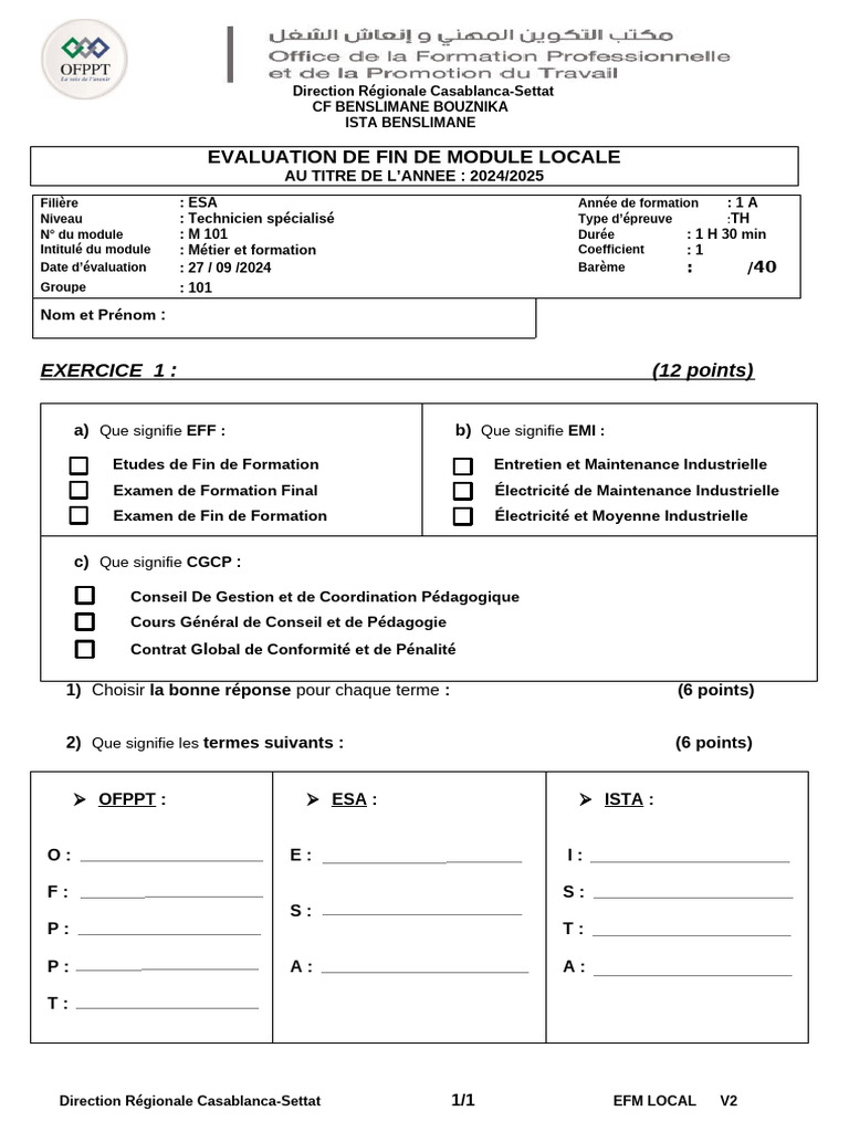 Evaluation de Fin de Module Locale | PDF