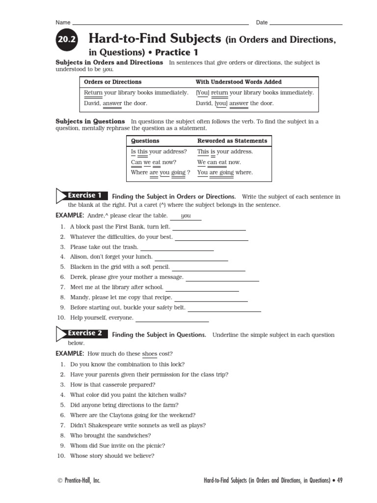 Grammar: Finding Hidden Subjects | PDF | Language Arts & Discipline