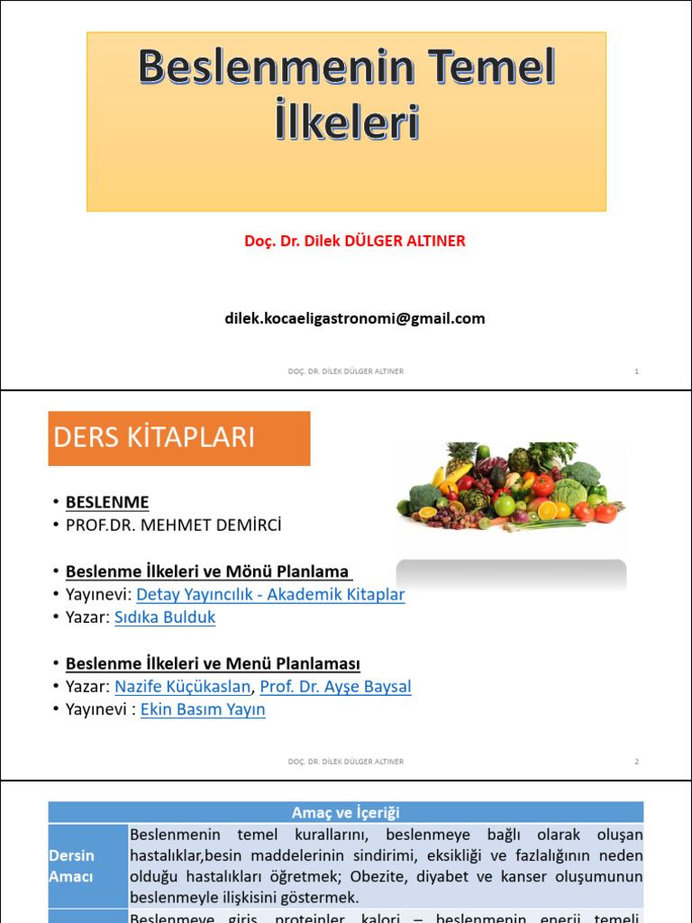 1-2. Hafta Beslenme Ders Notu-2024-Tek Sayfa | PDF