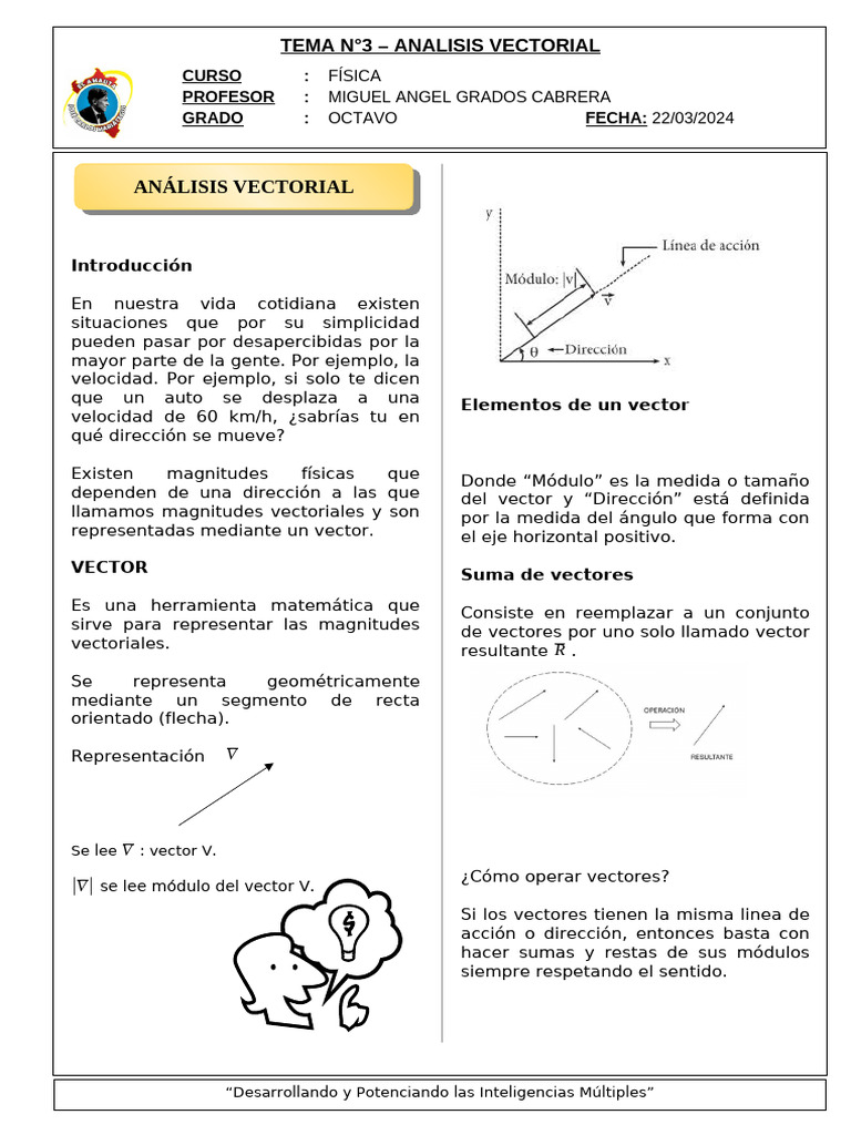 8° P.D. N°3 - Analisis Vectorial | PDF | Vector Euclidiano | Velocidad