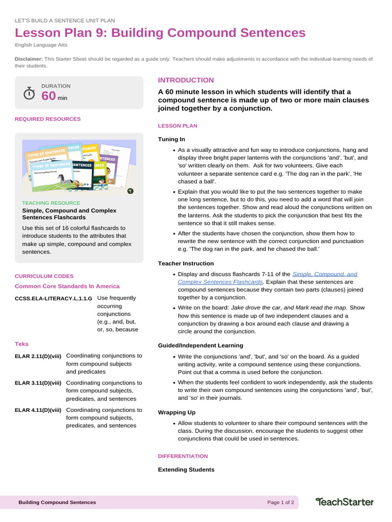 Overview Lesson-9 Building-Compound-Sentences | PDF | Sentence ...