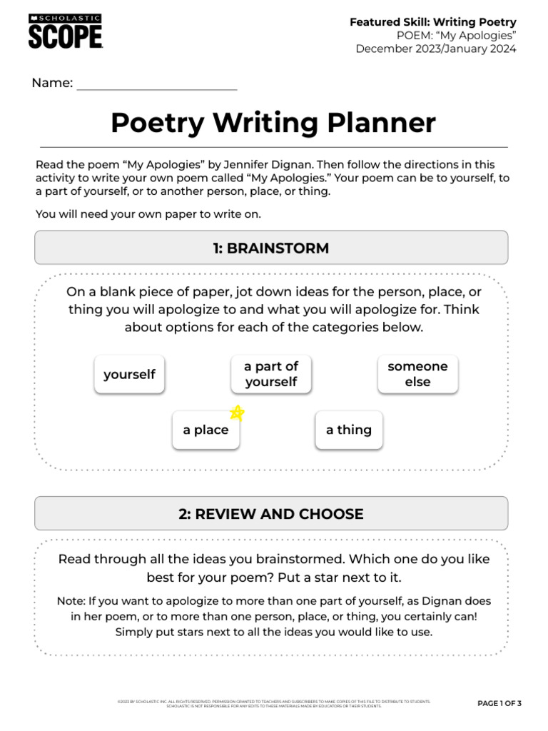SCOPE 120123 Poetry PoetryPlanner PRINT | PDF | Poetry