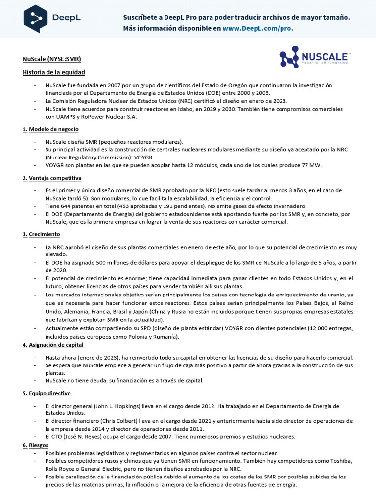 One-Pager Es | PDF | La energía nuclear | Reactor nuclear