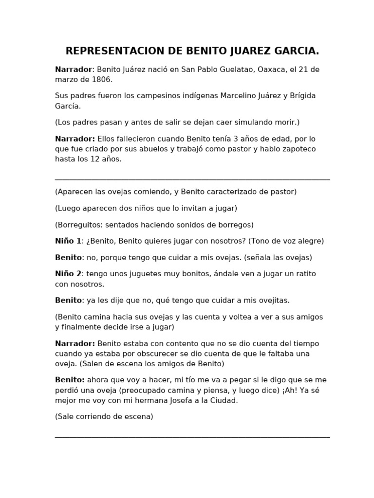 Representacion de Benito Juarez Garcia.: Narrador | PDF