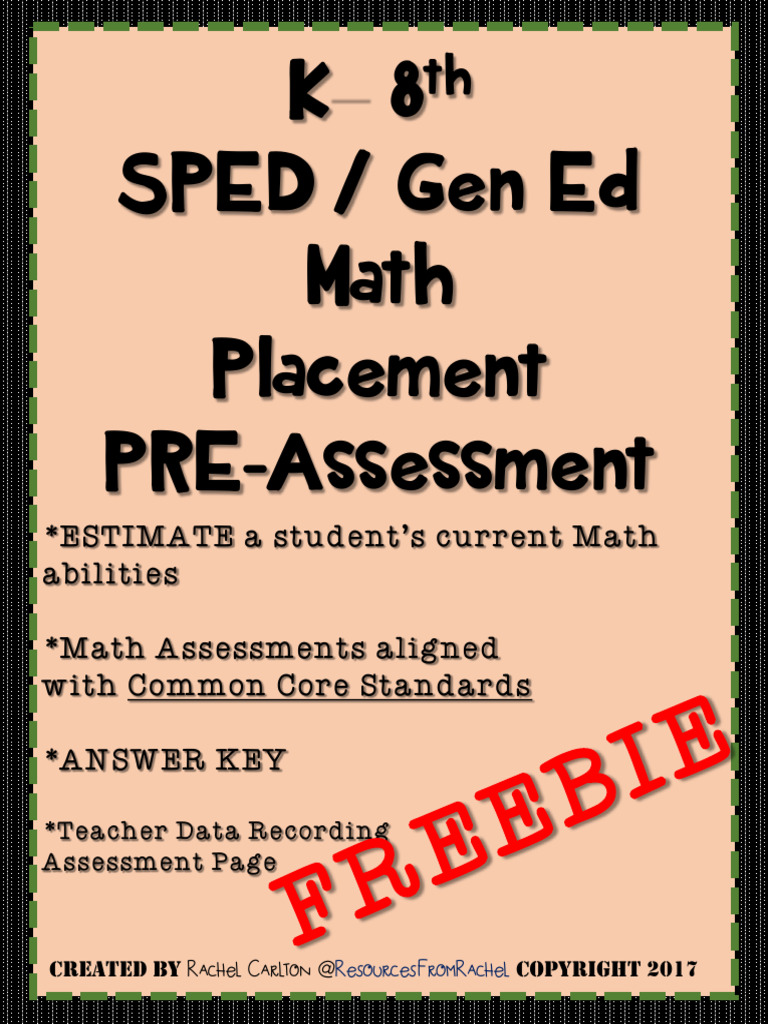 K 8 Sped / Gen Ed Math Placement PRE-Assessment | PDF | Numbers