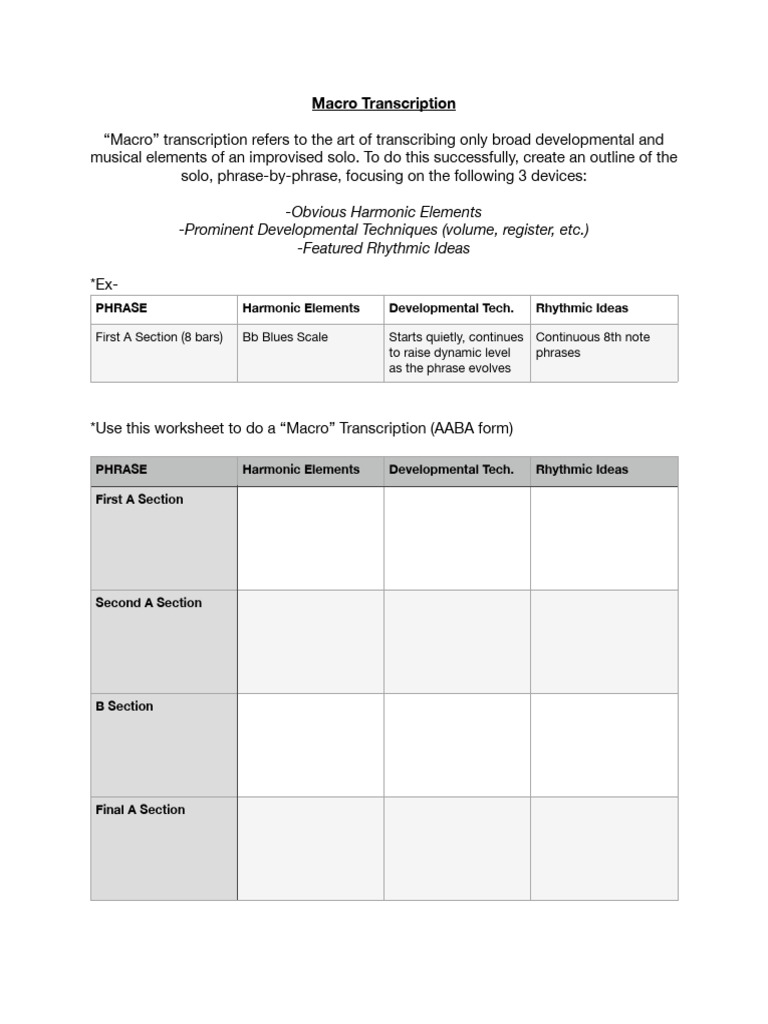 Macro Transcription Worksheet | PDF
