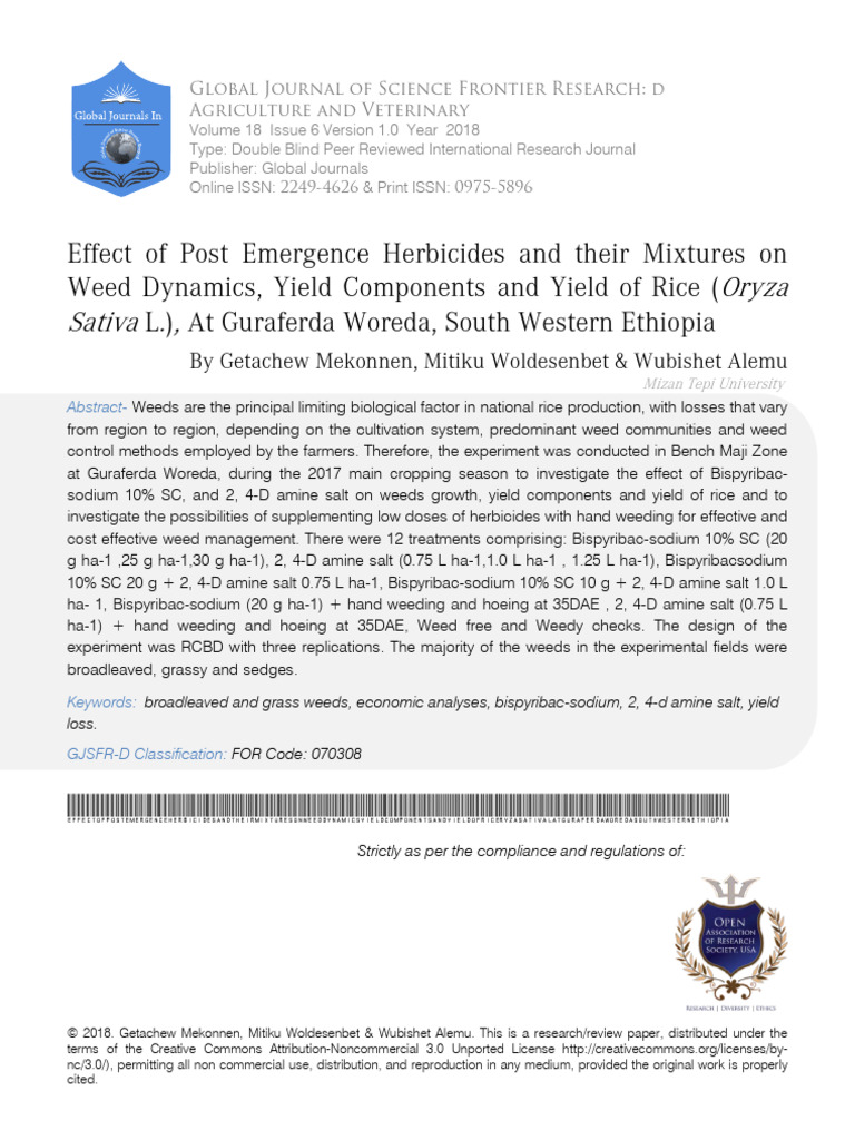 1 Effect of Post Emergence | PDF | Weed | Herbicide