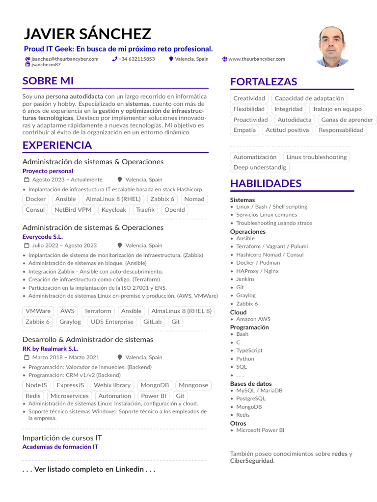ES Javier Sanchez ResumeV6 | PDF | Servicios web de Amazon | Software