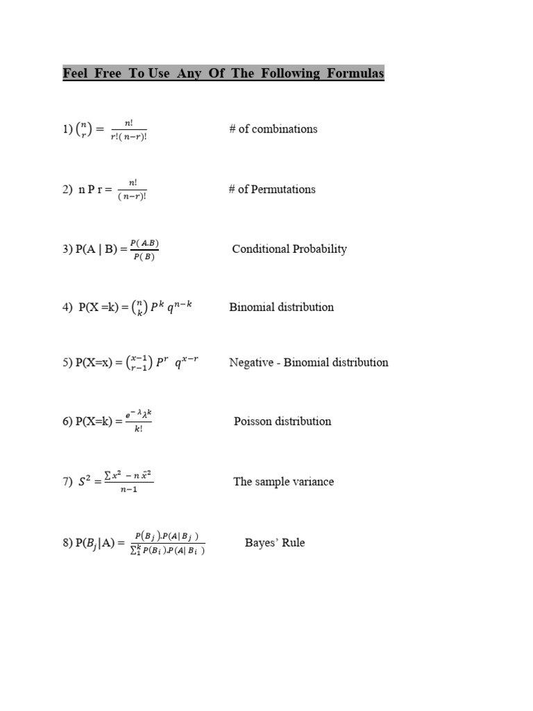 Formulas of Proba | PDF