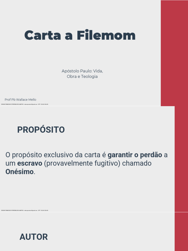 Carta a Filemon | PDF | Epístola a Filemon | Apóstolo Paulo