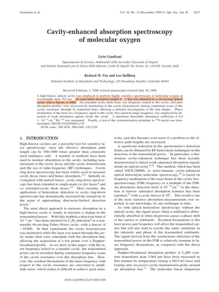 CAVITY ENHANCED Josab-16-12-2247 | PDF | Laser | Detector (Radio)
