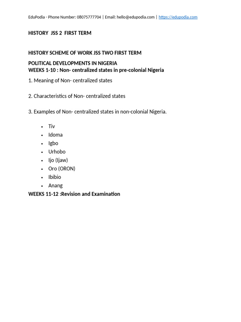 History JSS2 1st Term | PDF | Nigeria