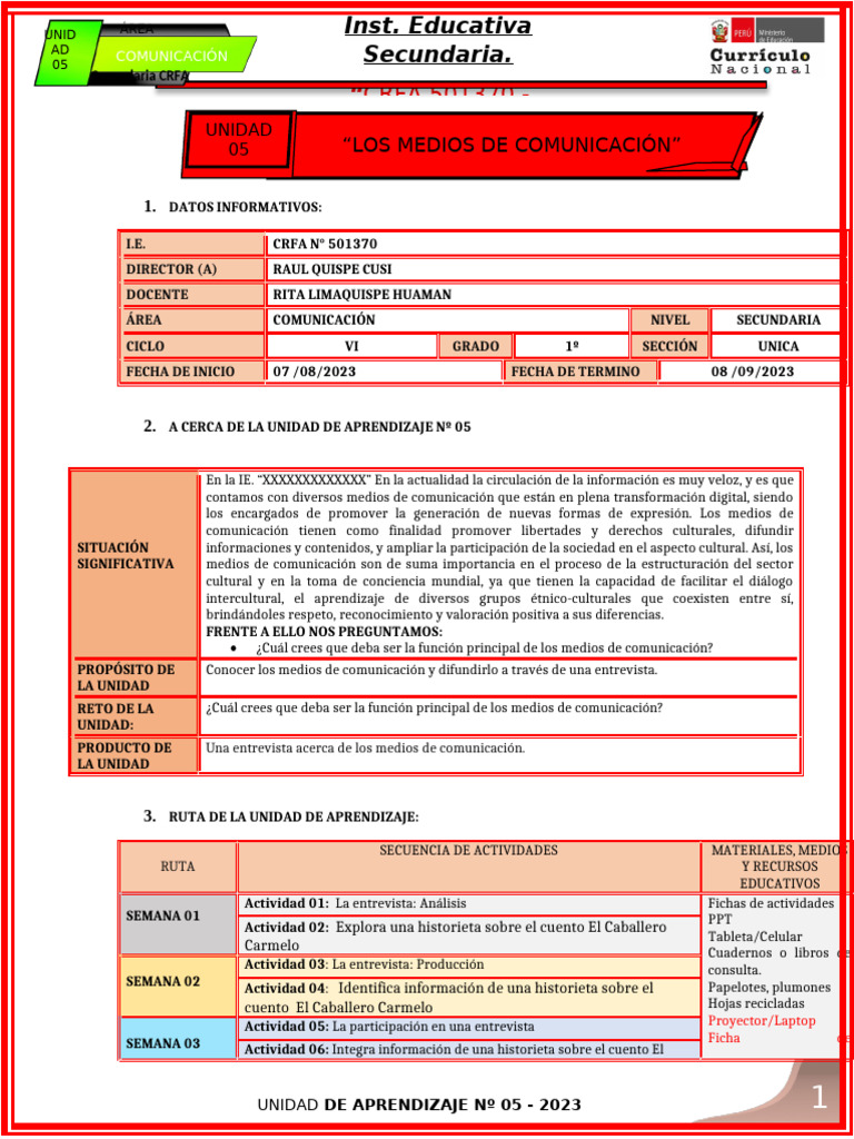 1° Unidad 5 | PDF | Aprendizaje | Evaluación