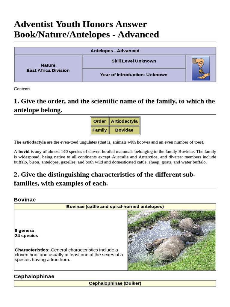 Adventist Youth Honors Answer Book Nature Antelopes - Advanced | PDF ...