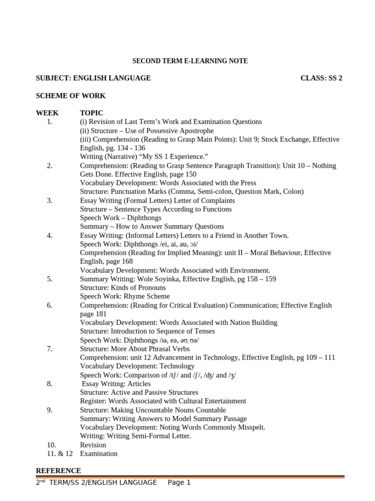 SS2 English Second Term E-Learning Guide | PDF | Pronoun | Cost Of Living