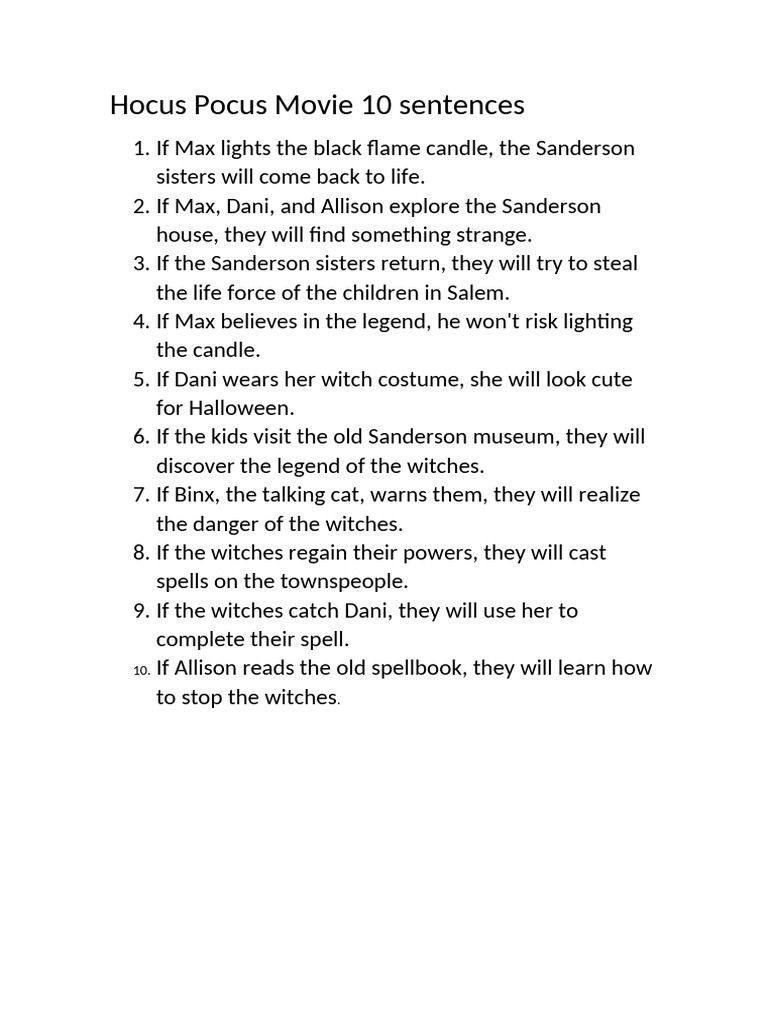 Hocus Pocus Movie 10 Sentences | PDF | Mystery, Thriller & Crime ...