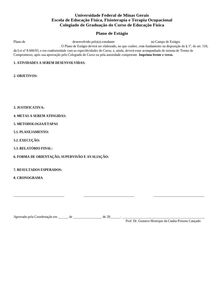 Plano de Estágio em Educação Física UFMG | PDF | Carreira e Crescimento ...