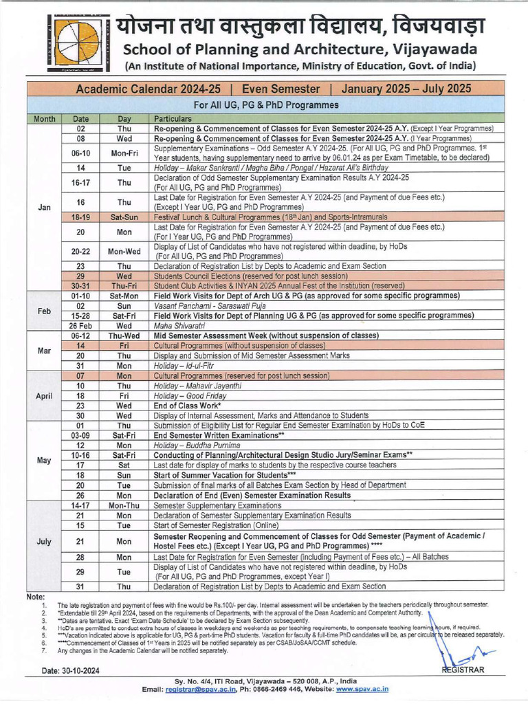 Academic Calendar Even Semester 2024-25-241108 - 095514 | PDF
