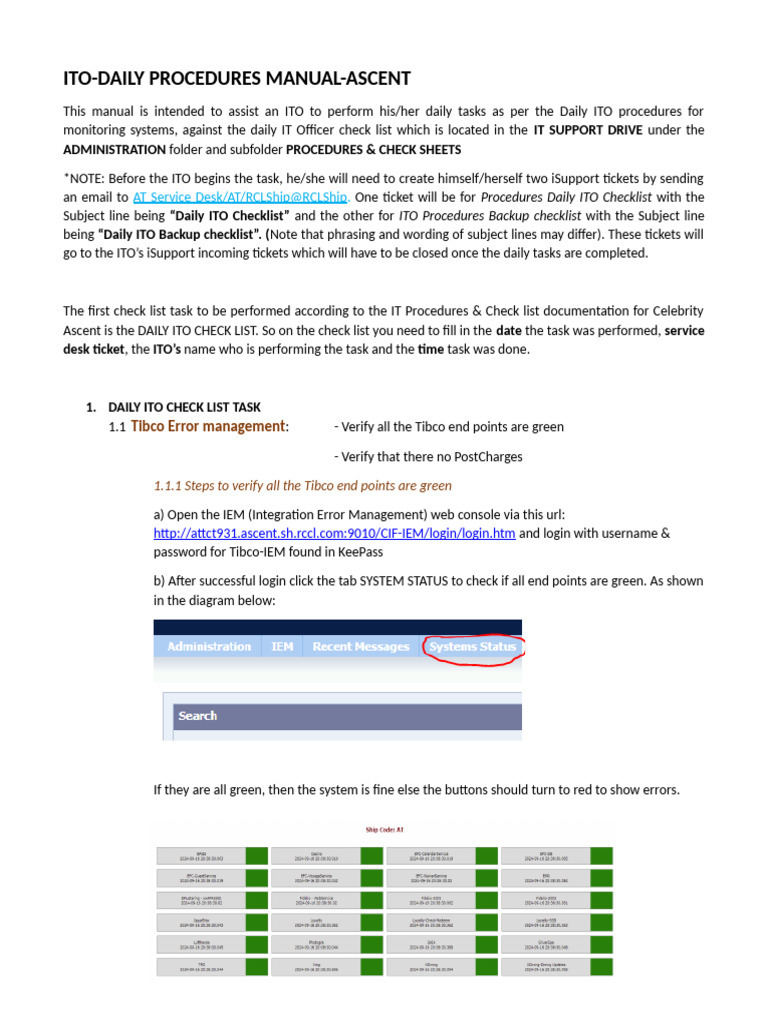 Robert ITO Procedures & Checklist Technical Documentation | PDF | Login | Graphical User Interfaces