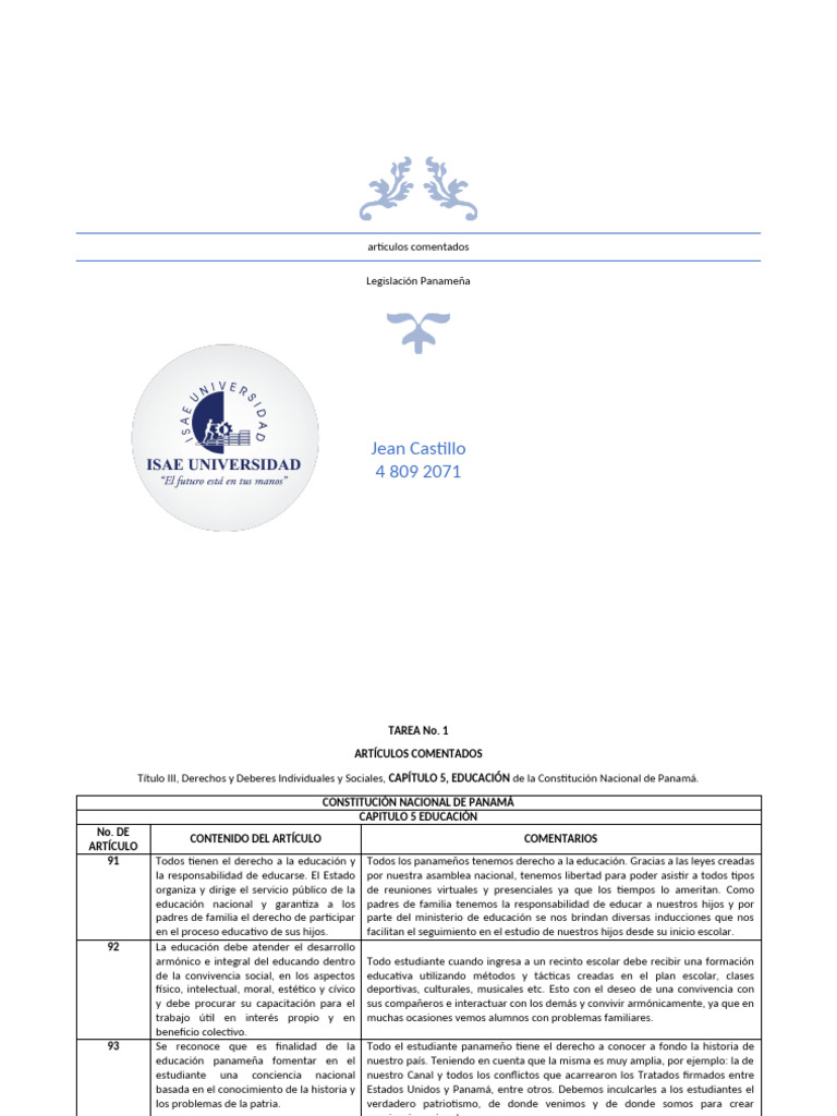 ARTICULOS-COMENTADOS Jean Castillo | PDF | Business | Panamá