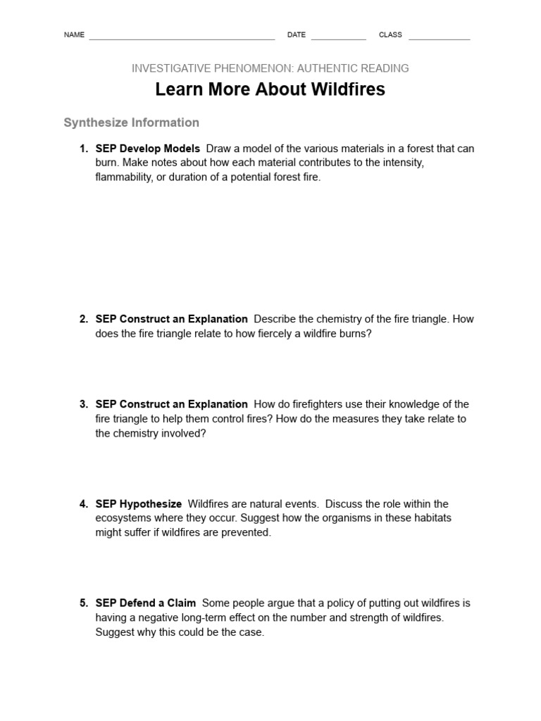 Wildfire Reading Worksheet | PDF | Science & Mathematics