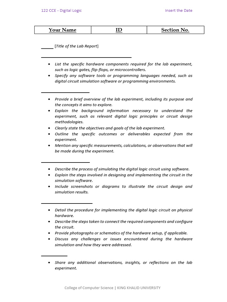 Digital Logic Lab Report Template | PDF | Simulation | Logic Gate