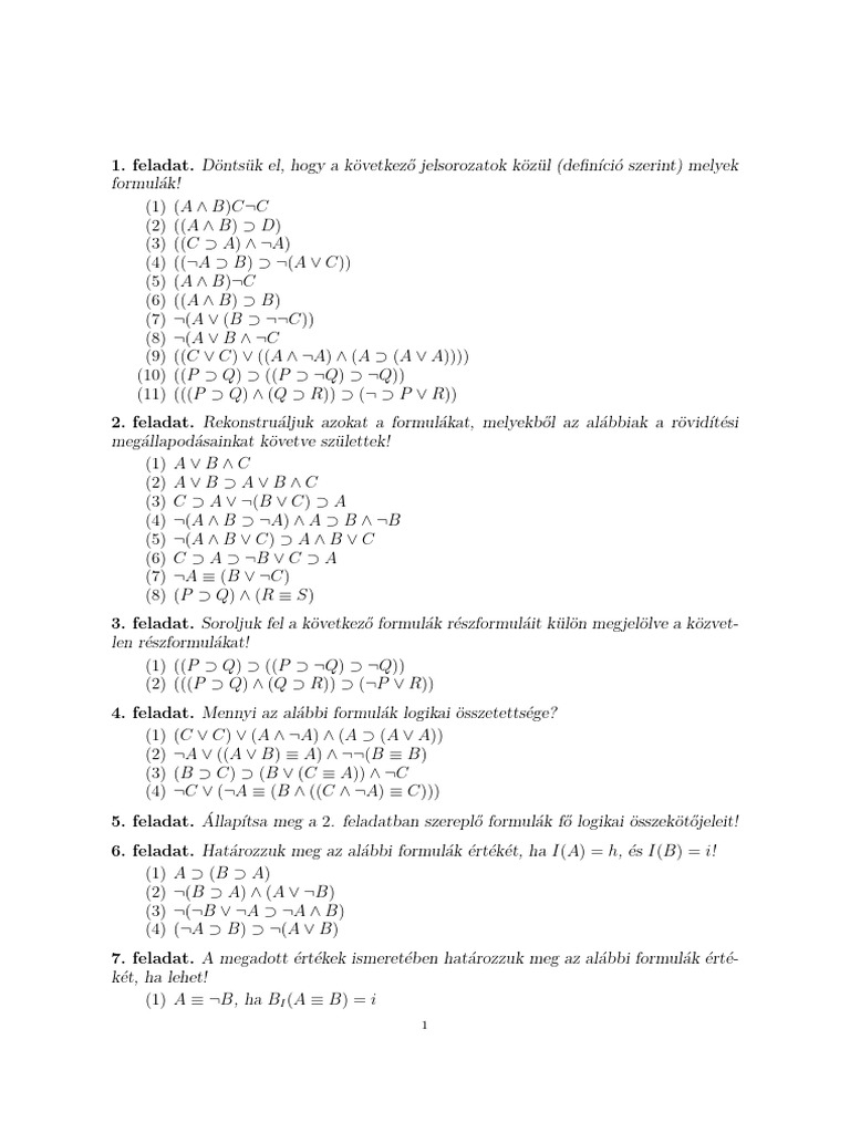 Logika Feladatsor | PDF
