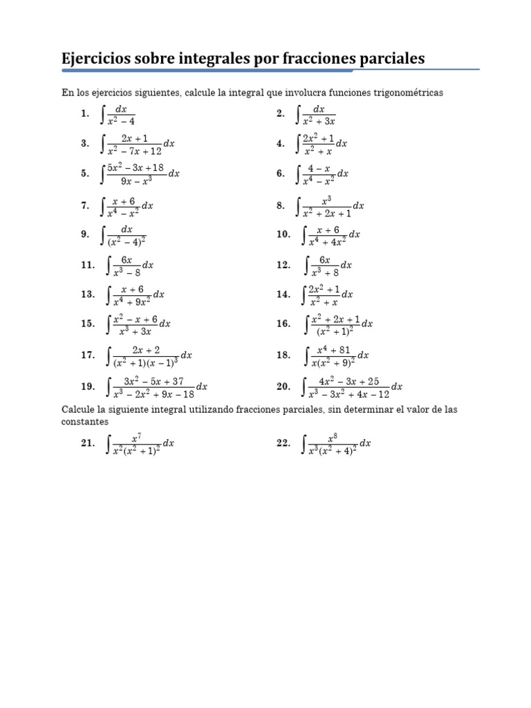 Ejercicios Sobre Integrales Por Fracciones Parciales | PDF | Ajedrez