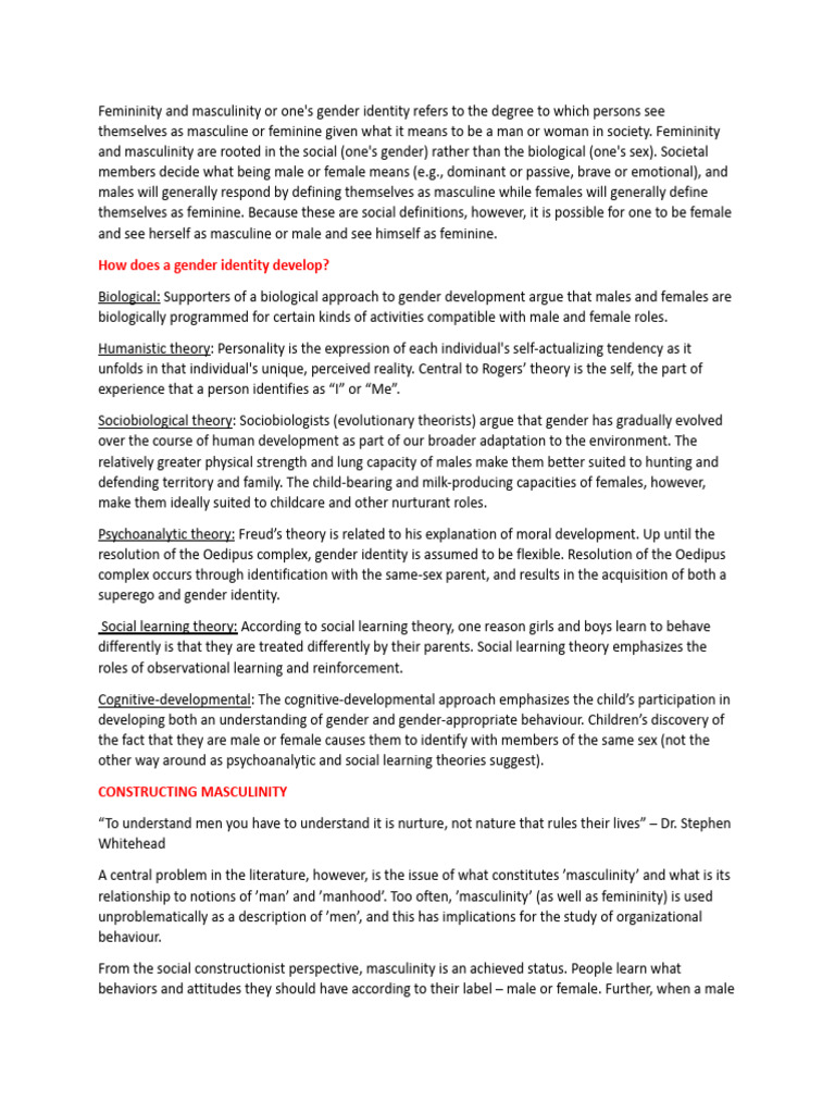 Production of Masculinity and Feminity | PDF | Masculinity | Gender