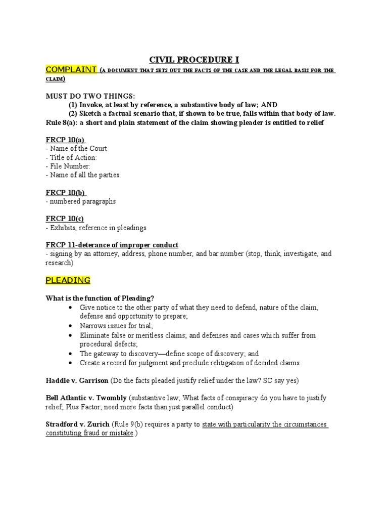 BEST Civ Pro Outline | PDF | Diversity Jurisdiction | Minimum Contacts