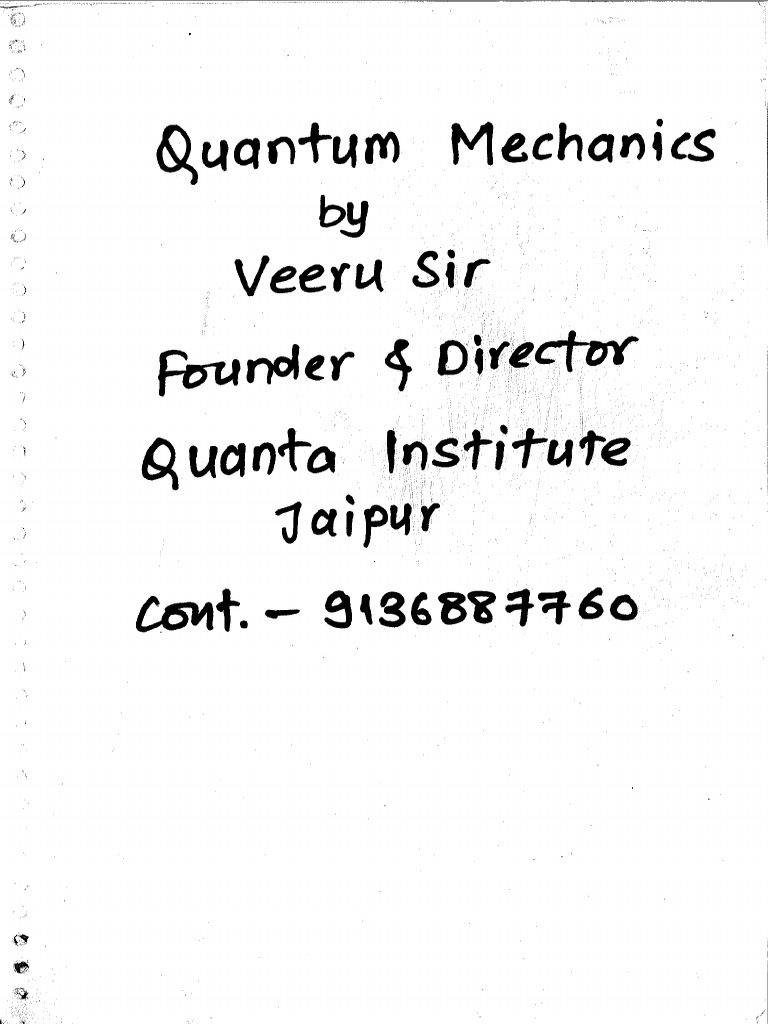 Quantum Mechanics Notes (Quanta) | PDF