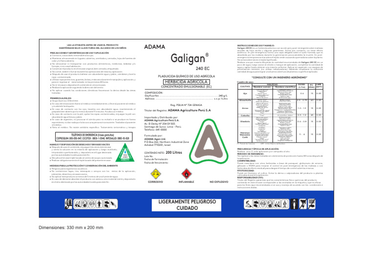 GALIGAN 240 EC - 200 Litros - Proyecto | PDF | Agua | Herbicida