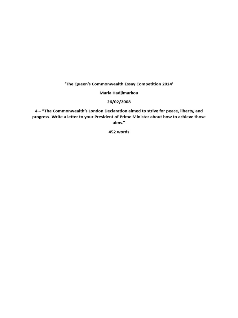 The Queen's Commonwealth Essay Competition 2024 Y4 | PDF ...