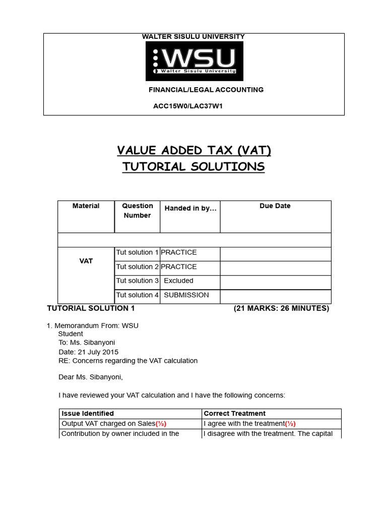 VAT Calculation Tutorial Solutions | PDF | Value Added Tax | Debits And ...