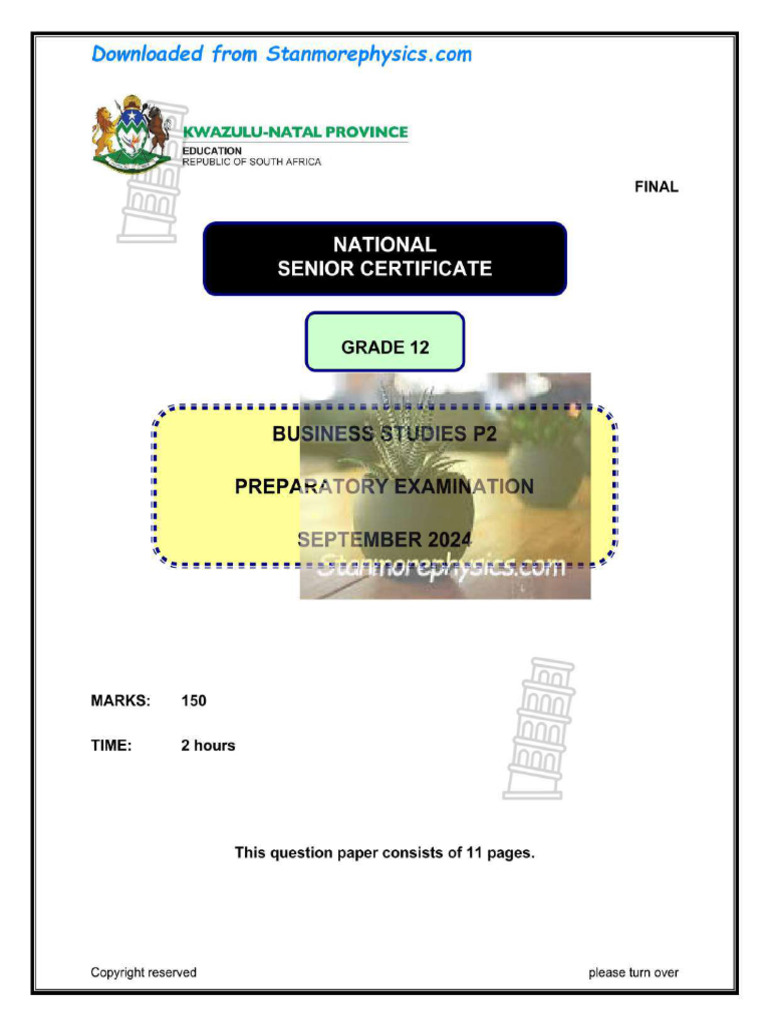 KZN Business Studies Grade 12 September 2024 P2 and Memo | PDF